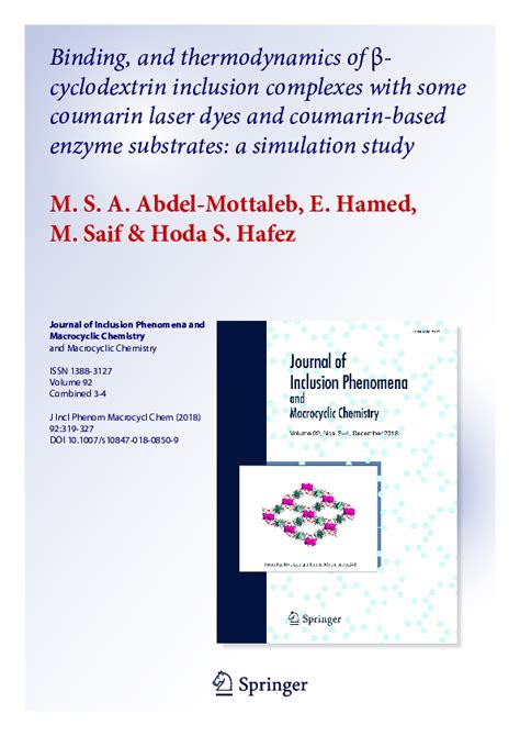 Pdf Binding And Thermodynamics Of β Cyclodextrin Inclusion Complexes With Some Coumarin Laser