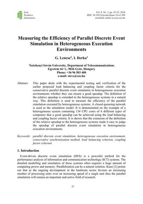 Pdf Measuring The Efficiency Of Parallel Discrete Event Simulation In Heterogeneous Execution