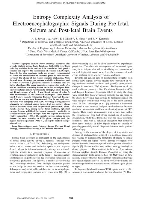 Pdf Entropy Complexity Analysis Of Electroencephalographic Signals