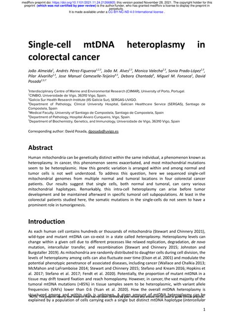 Pdf Single Cell Mtdna Heteroplasmy In Colorectal Cancer