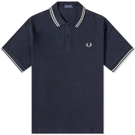Fred Perry Mens Slim Fit Twin Tipped Polo Shirt In Navysnow White