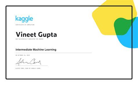 vineet gupta completed the intermediate machine learning course on kaggle