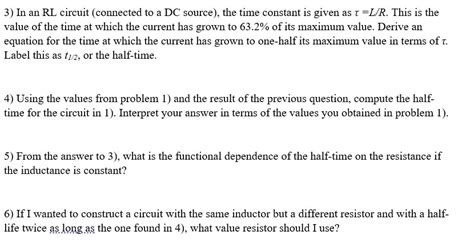 Solved 3 In An RL Circuit Connected To A DC Source The Chegg Com