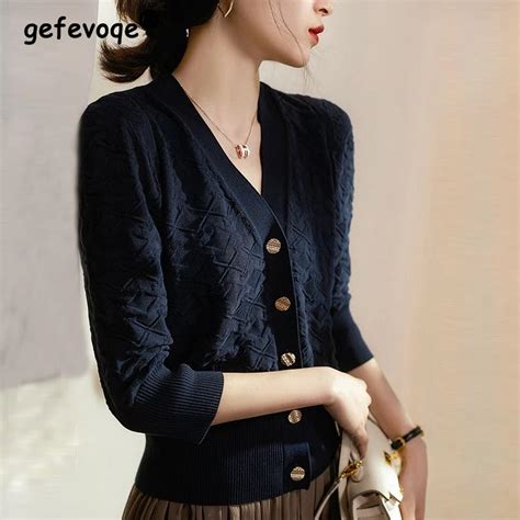 Vintage Argyle Jacquard Elegant Chic Slim Knitwear Top Women Spring