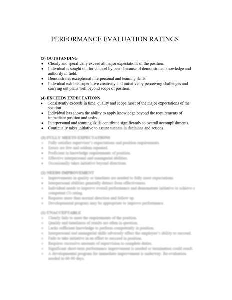 Performance Evaluation Rating Definitions Hr Guide