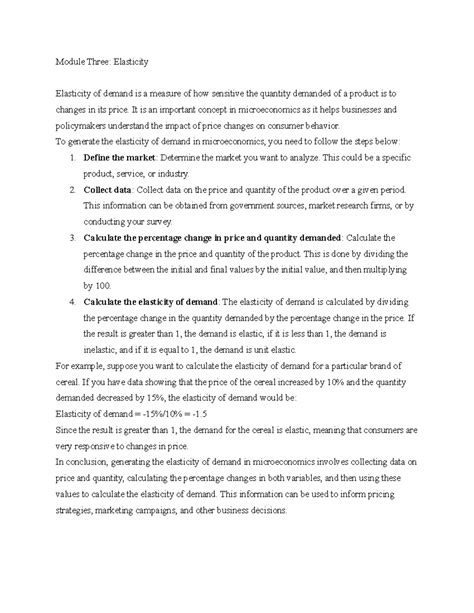 Module Three Elasticity Module Three Elasticity Elasticity Of Demand Is A Measure Of How