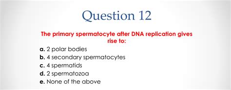 Question 12the Primary Spermatocyte After Dna