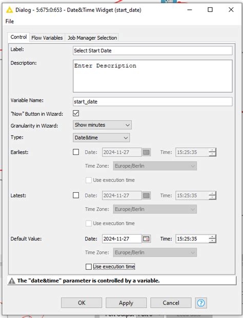 date as flow variable for dateandtime widget knime analytics platform