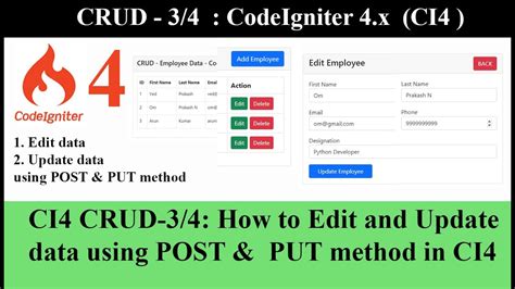 Ci4 Crud 34 How To Edit And Update Data Fetch Data By Id Using Post And Put Method Codeigniter