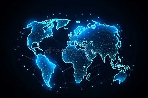 World Map With Global Technology Social Connection Network With Lights And Points Stock