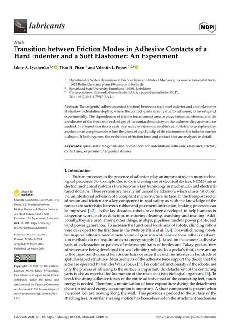 Pdf Transition Between Friction Modes In Adhesive Contacts Of A Hard