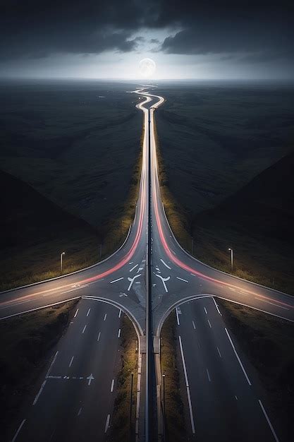 A Crossroad Junction With One Road Bathed In Light And The Other One Covered In Darkness