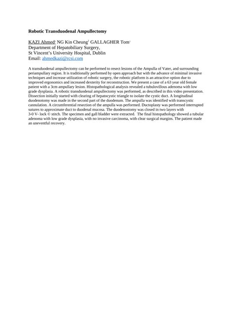 Pdf Robotic Transduodenal Ampullectomy