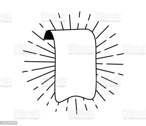 태양 광선이 있는 검은색 모노라인 리본 라인 배너 아이콘 웹 디자인 요소 손으로 그린 벡터 그림입니다 비즈니스 인사말 카드 및 휴일 복사 공간을 위한 텍스트를 위한 장소