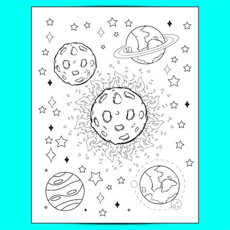 아이들을 위한 우주 색칠 공부 페이지 프리미엄 벡터