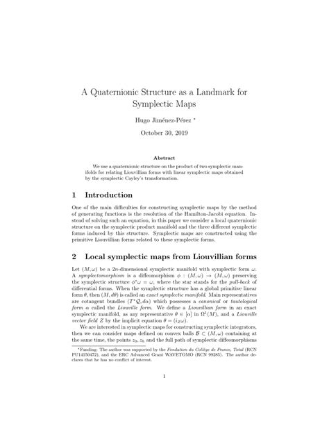 Pdf A Quaternionic Structure As A Landmark For Symplectic Maps