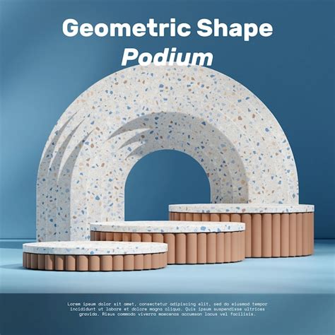 Синий терраццо коричневый подиум в квадратной синей стене и текстурированной арке 3d изображение