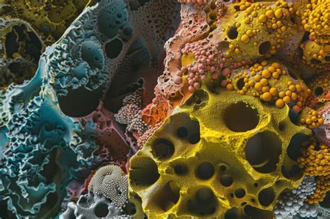 A Vibrant Microscopic View Of A Cellular Structure With Colorful Abstract Forms And Patterns