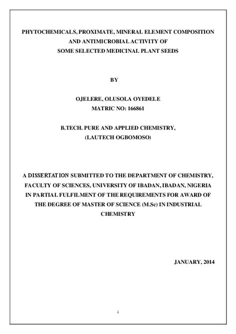 Pdf Phytochemicals Proximate Mineral Element Composition And