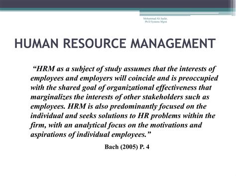 Strategic Human Resource Management By Mohammad Ali Jaafar Ppt