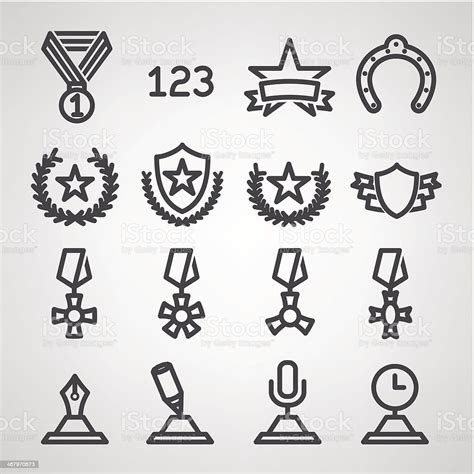 트로피 및 어워드란 아이콘 세트 1에 대한 스톡 벡터 아트 및 기타 이미지 1 1위 검은색 Istock