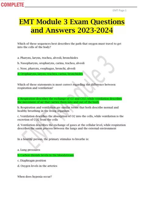 emt module 3 exam questions and answers all 100 questions with
