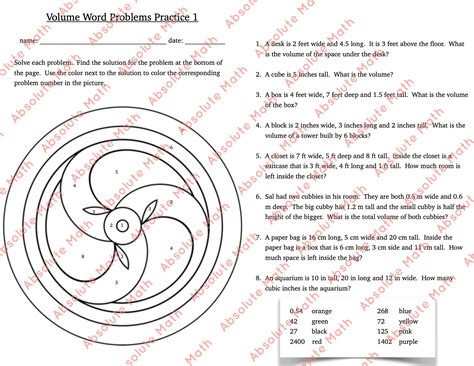 Volume Word Problems Practice 1 Teaching Resources