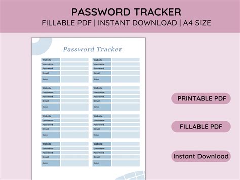 Password Tracker Log Password Organizer Password List Keeper Us Letter Digitally Fillable