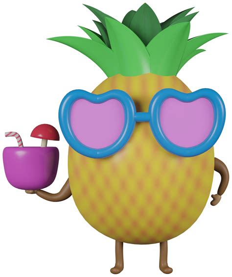 3d Illustration Render Character Yellow Fruit Pineapple In Sunglasses