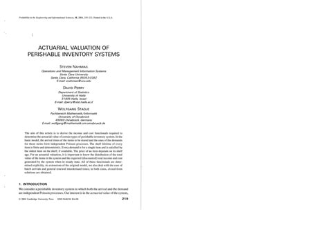 Pdf Actuarial Valuation Of Perishable Inventory Systems