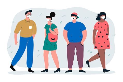 직물 얼굴 마스크 그림을 착용하는 사람들 무료 벡터