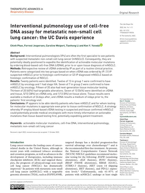 Pdf Interventional Pulmonology Use Of Cell Free Dna Assay For Metastatic Non Small Cell Lung