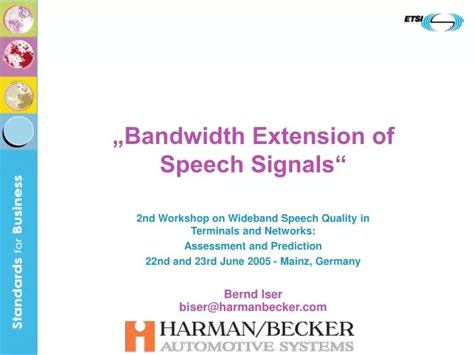 Ppt „bandwidth Extension Of Speech Signals Powerpoint Presentation