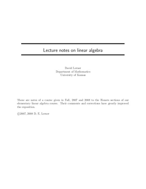 pdf lecture notes on linear algebra