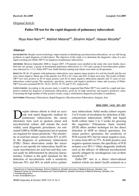 Pdf Patho Tb Test For The Rapid Diagnosis Of Pulmonary Tuberculosis