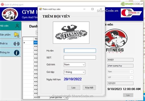 Free Source Code C Win Form Quản Lý Phòng Gym Đồ án Pttkpm 2017