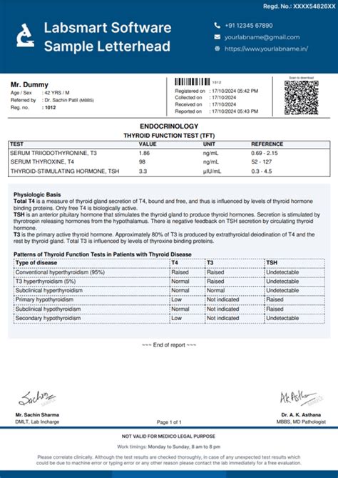 Thyroid Function Test Tft Report Format Ms Word And Pdf