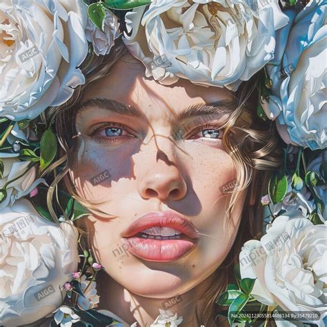Ai创作图写实人物插画 高级感女插画 写实唯美插画 写实人物绘画 厚涂头像 鲜花与美女手绘 欧美花 数字肖像插画 Cg绘画作品 写实美女 装饰逼真立体画 写实主义肖像画 3d浮雕插画 写实装饰