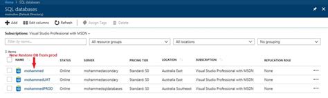 restore an azure sql database from one server to another server