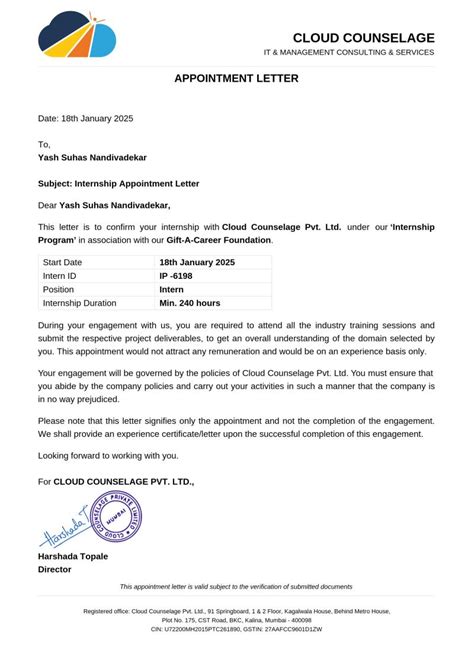 Internship Cloudcounselage Careerdevelopment Yash Nandivadekar