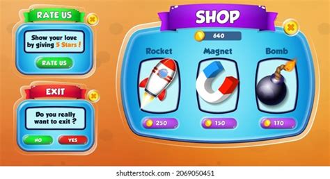 Bubble Shooter Game Ui Menu Popups Stock Vector Royalty Free