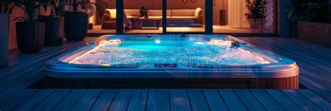 Hydromassage Pool In Private Cottage Illuminated Hot Tub Pool With