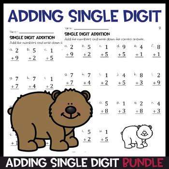 Adding Single Digit Numbers Worksheets Bundle Theme By Owl Babe Studio