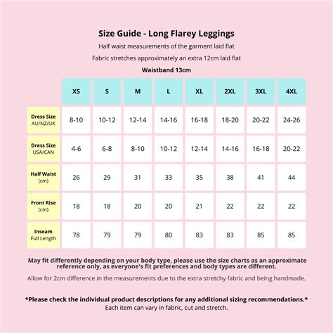 Size Guide Flarey Leggings Pawlie