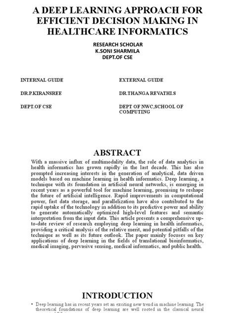 A Deep Learning Approach For Efficient Decision Making In Healthcare Informatics Pdf Deep