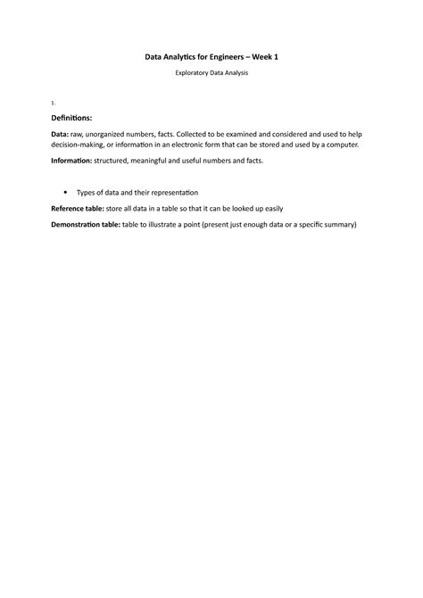 summary eda theory data analytics for engineers week 1 exploratory