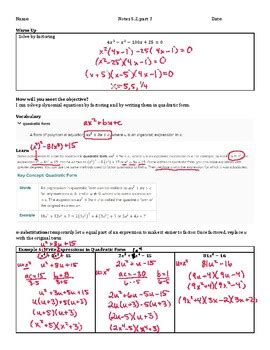 Guided Notes Teacher Guide Lesson Part Solving Polynomial Eqns Algebraical
