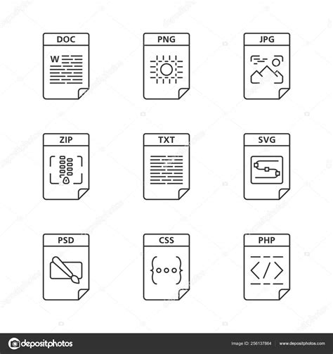 Files Format Linear Icons Set Image Multimedia Text Spreadsheet Webpage