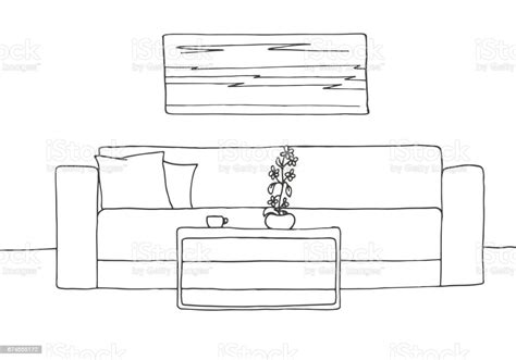 인테리어의 선형 밑그림입니다 룸 계획입니다 벡터 일러스트입니다 인테리어의 선형 밑그림입니다 3차원 형태에 대한 스톡 벡터 아트 및 기타 이미지 Istock