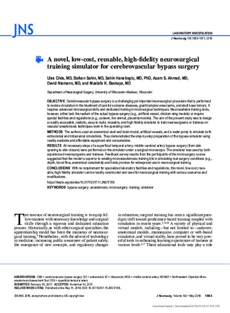 Pdf A Novel Low Cost Reusable High Fidelity Neurosurgical Training Simulator For